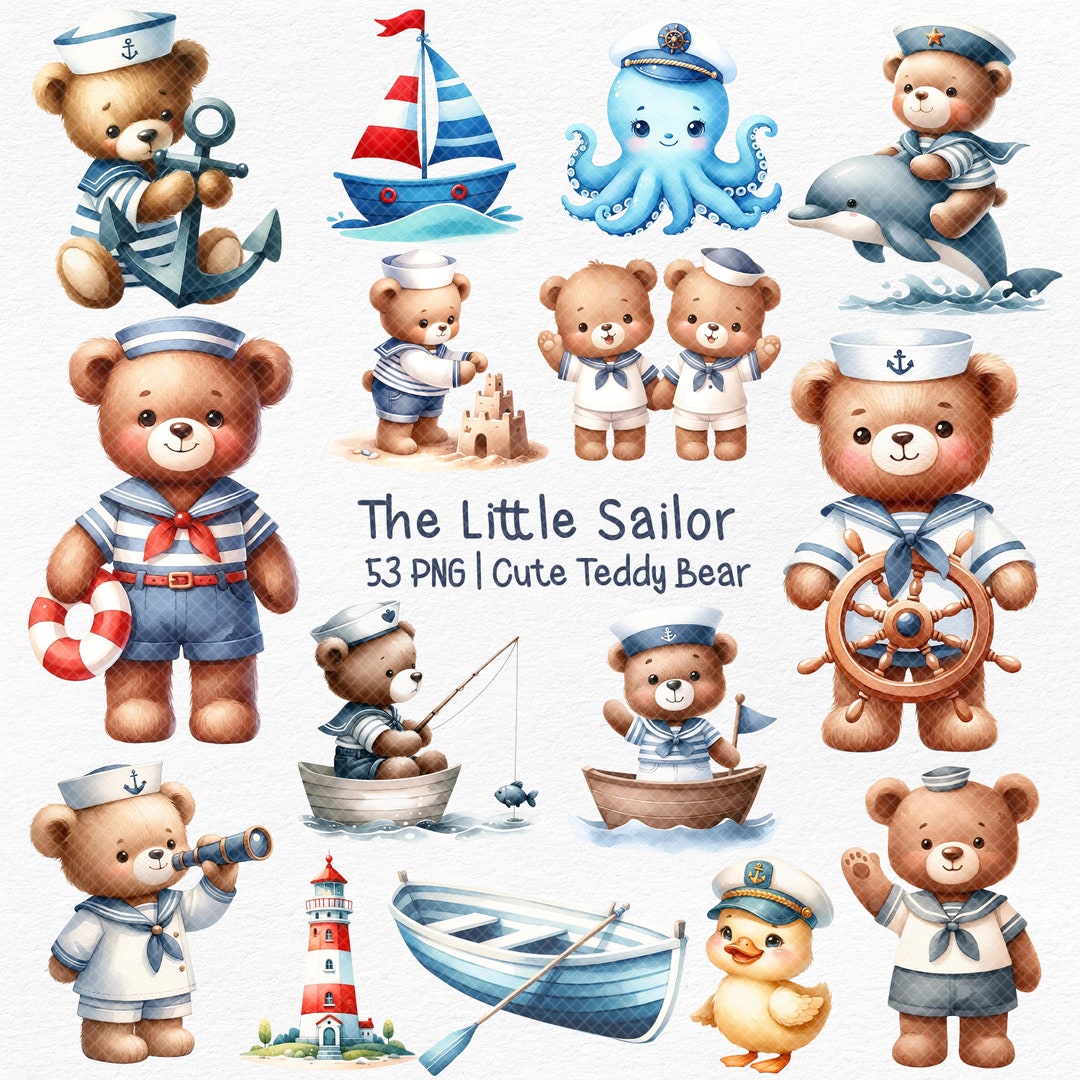 Little Sailor Bear,teddy Bear Watercolor Clipart,teddy Bear Clipart ...