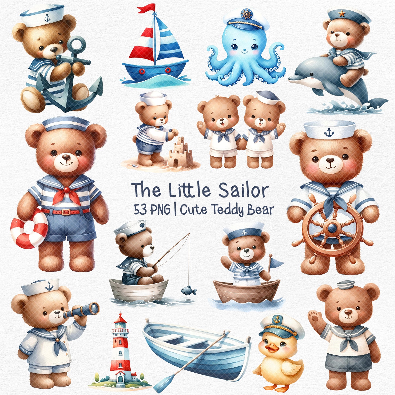 Little Sailor Bear,teddy Bear Watercolor Clipart,teddy Bear Clipart ...