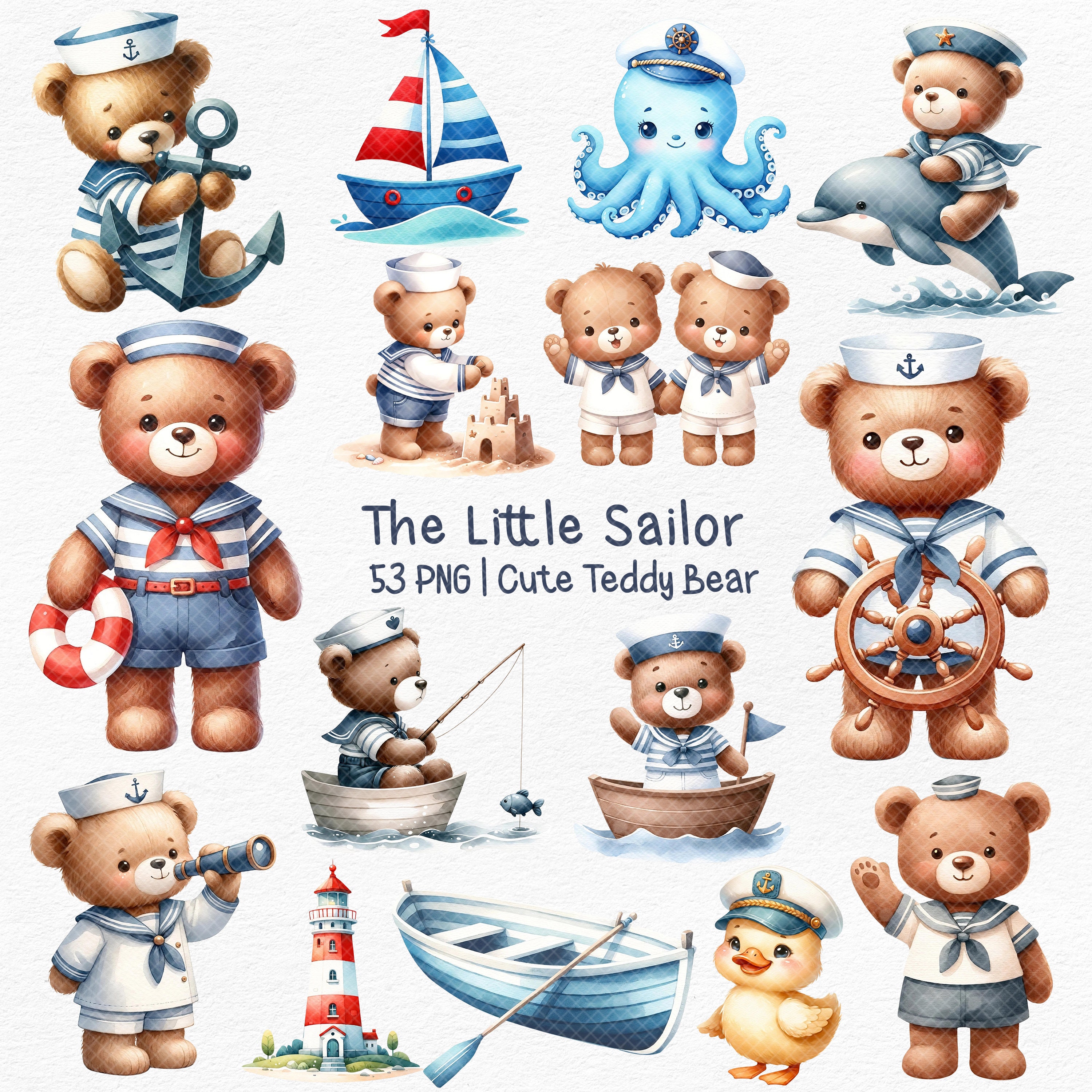 Little Sailor Bear,teddy Bear Watercolor Clipart,teddy Bear Clipart ...