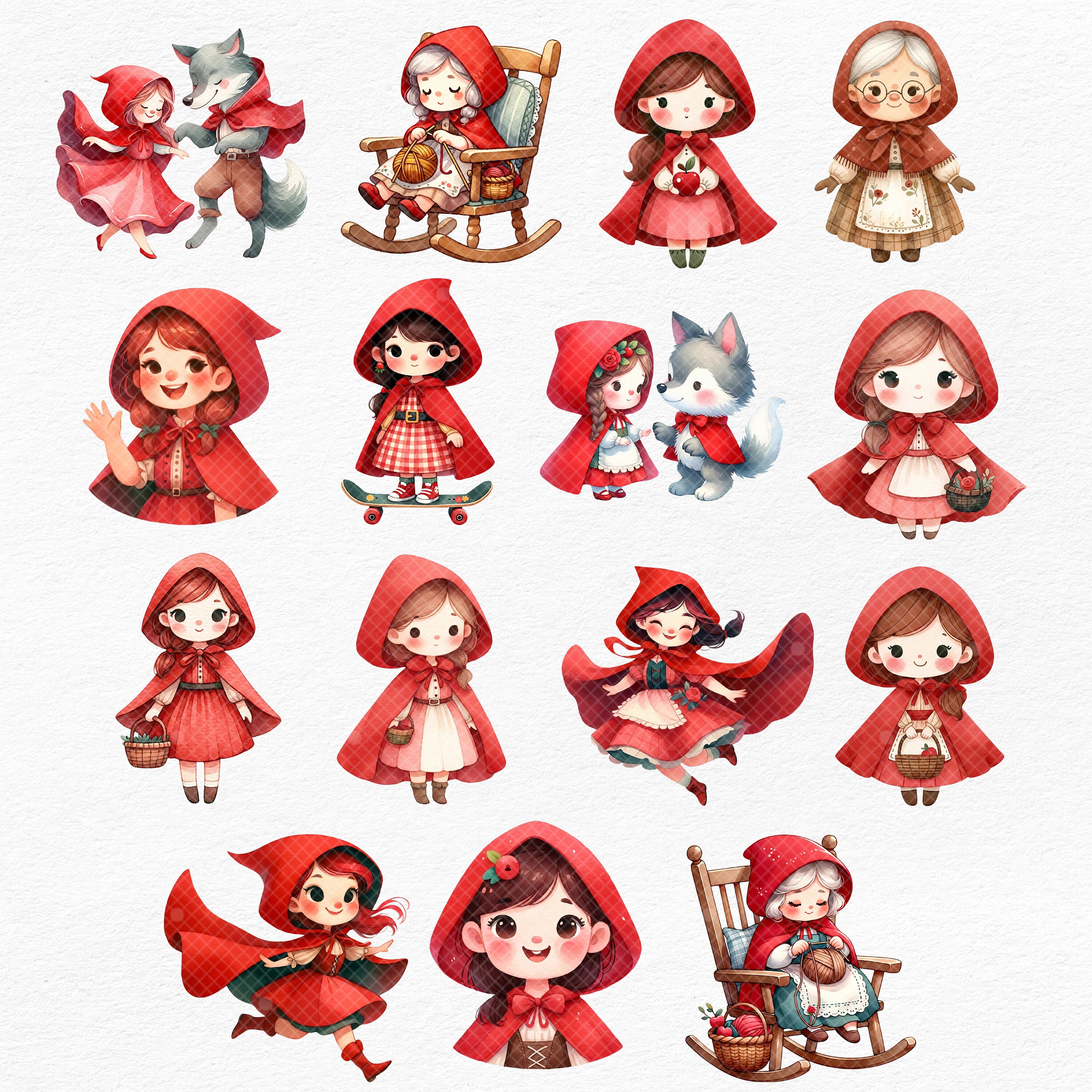 Little Red Riding Hood Clipart,red Riding Hood Watercolor,once Upon a ...