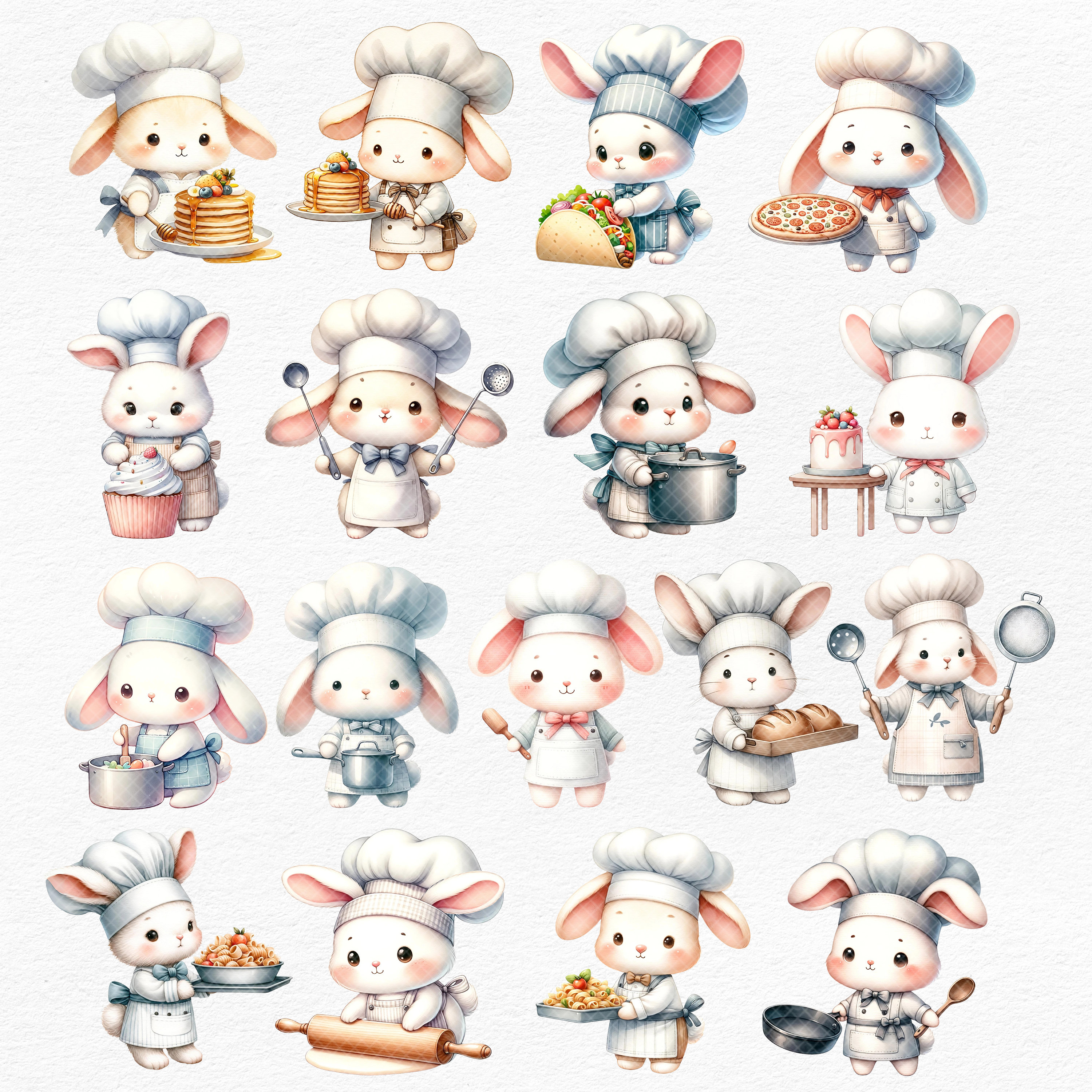 Watercolor Bunny Chef Clipart, Cute Rabbit Cooking Digital PNG, Kitchen ...