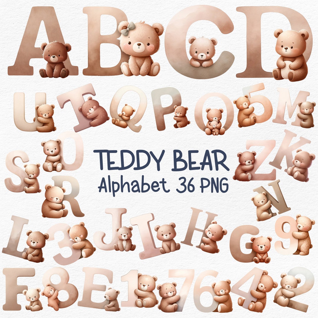 Teddy Bear Alphabet,letters Png, Alphabet Png,nursery Decor, Cute Bear ...