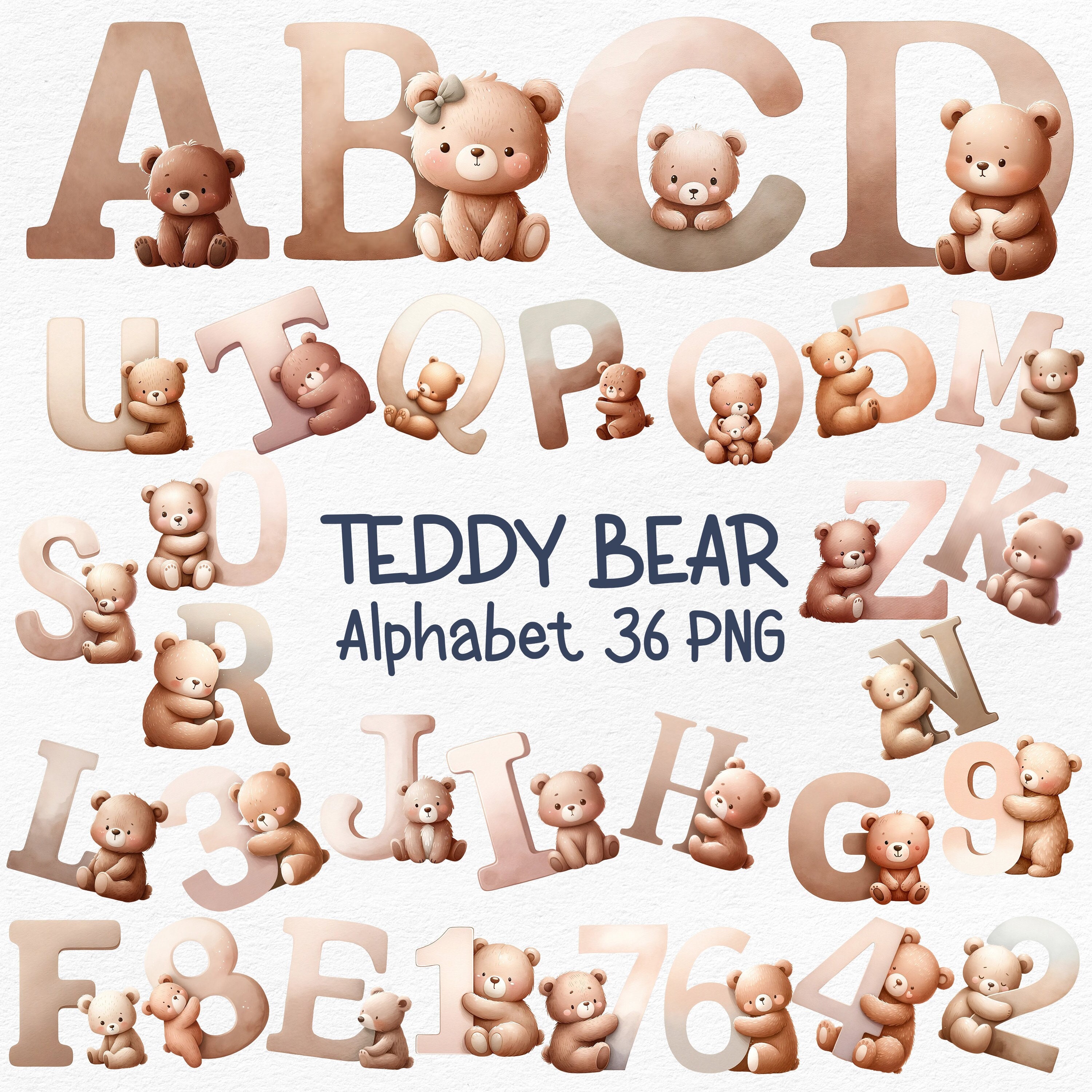 Teddy Bear Alphabet,letters Png, Alphabet Png,nursery Decor, Cute Bear ...