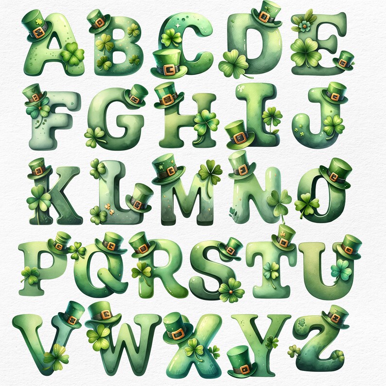 St. Patrick Alphabet Clipart PNG Sublimation, Doodle Alphabet ...