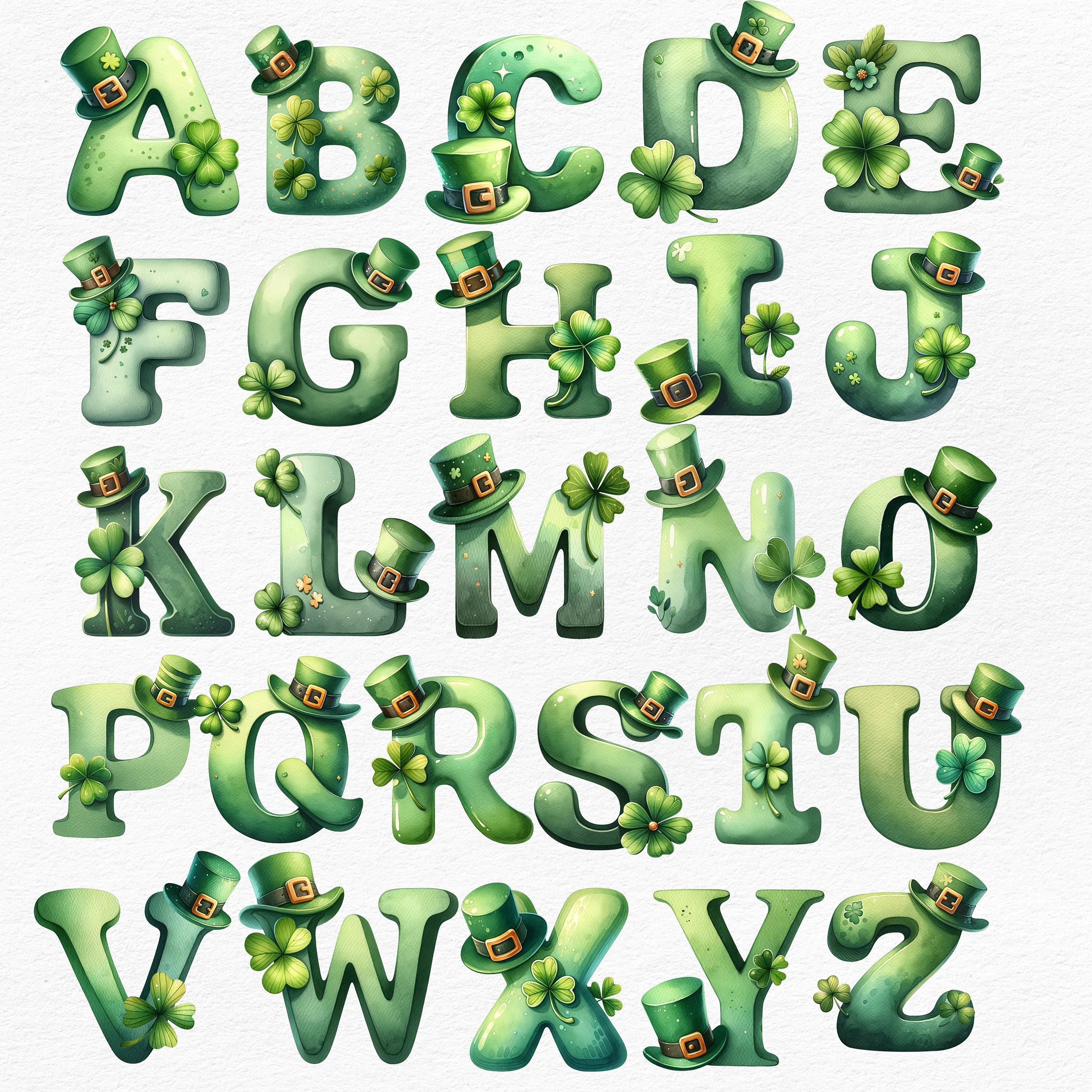 St. Patrick Alphabet Clipart PNG Sublimation, Doodle Alphabet ...