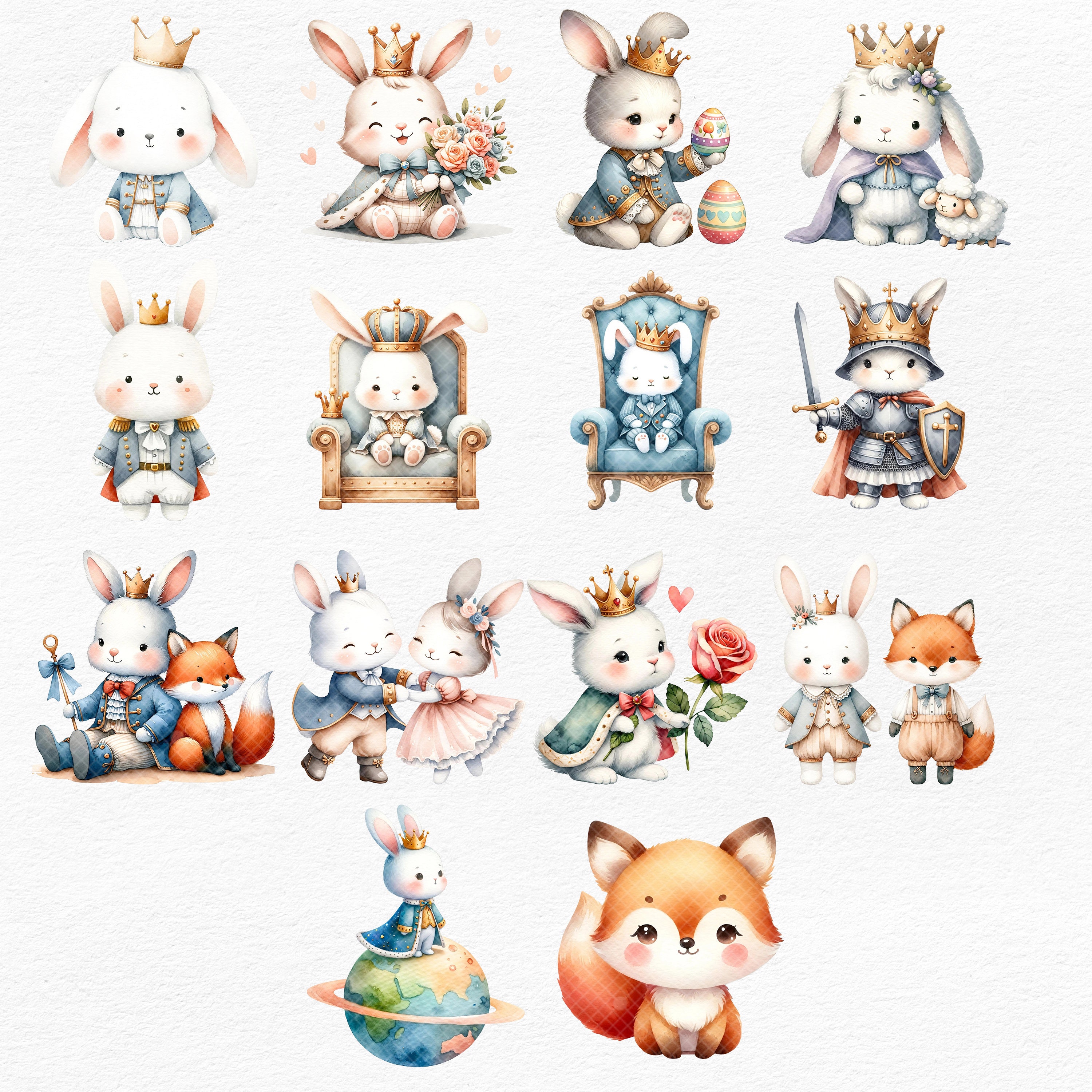 Little Prince Bunny Clipart Watercolor, Little Prince Png, Cute ...