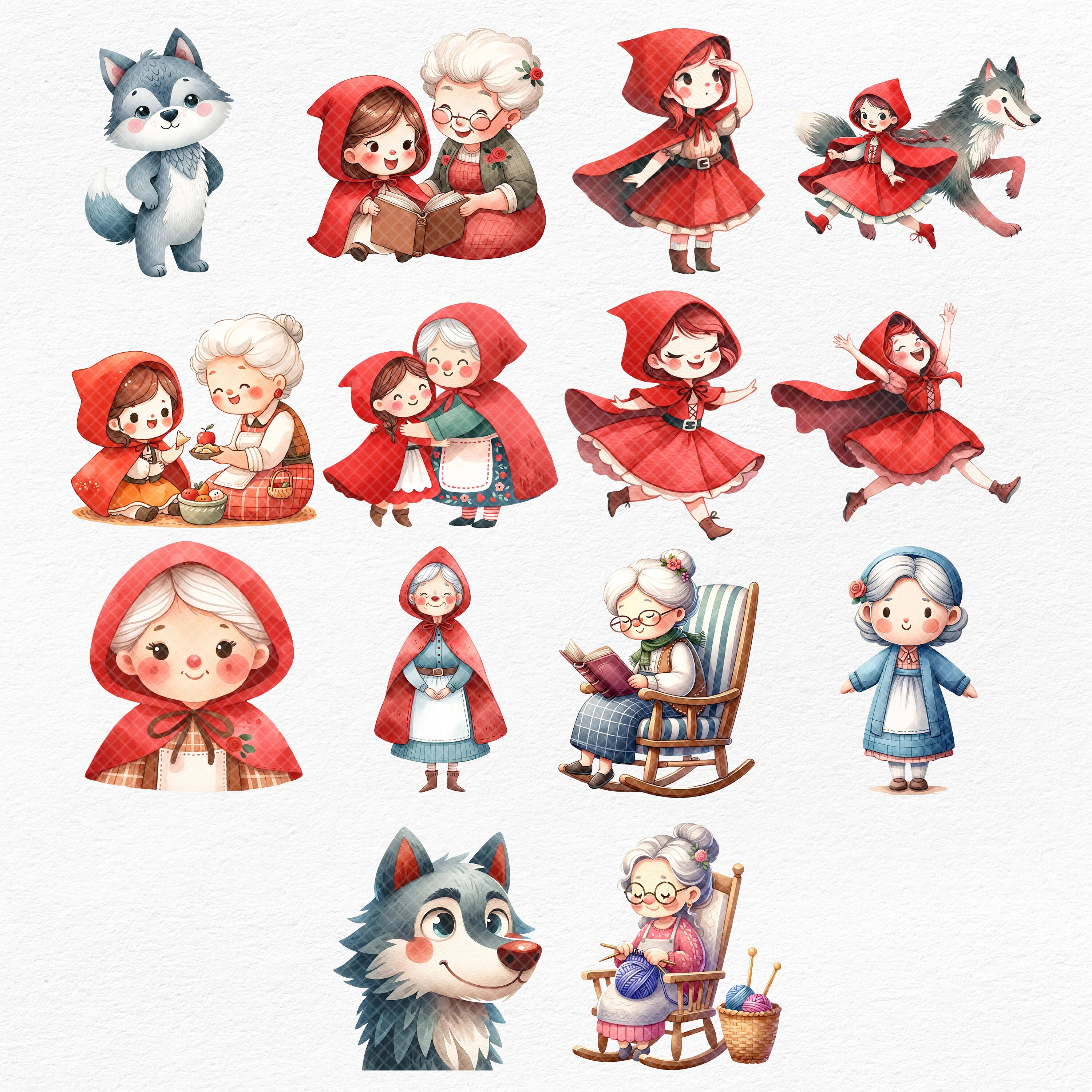 Little Red Riding Hood Clipart,red Riding Hood Watercolor,once Upon a ...