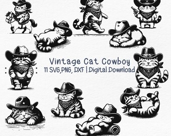 Vintage Cowboy Cat,retro Cowboy Cat Svg,western Silhouette Sleepy Kitty ...