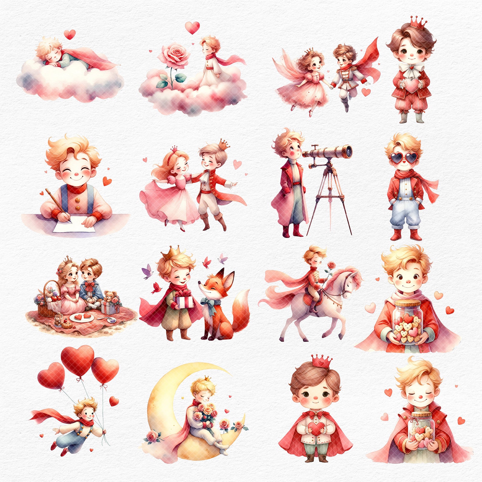 Valentine Little Prince Clipart Watercolor, Little Prince Png, Cute ...