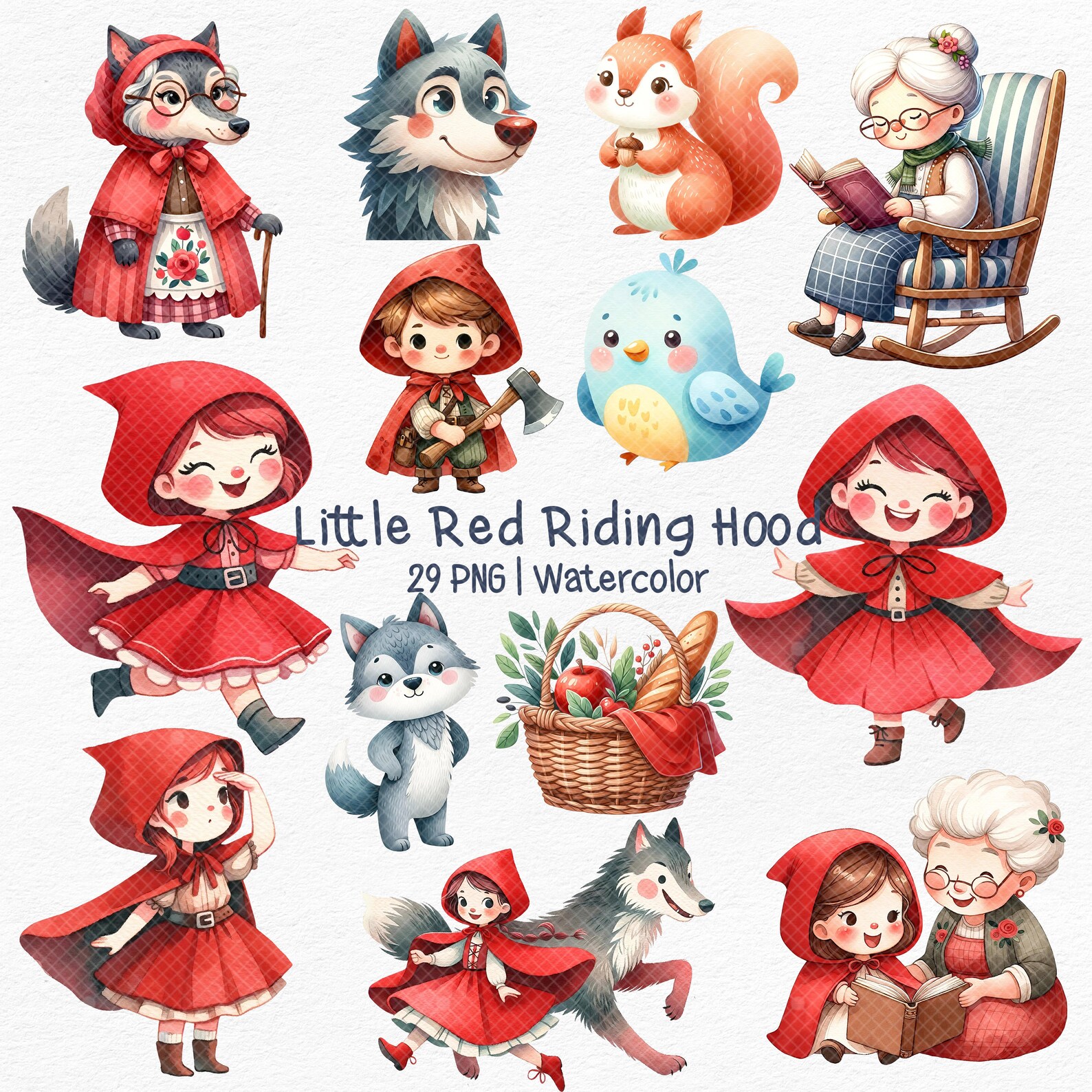 Little Red Riding Hood Clipart,red Riding Hood Watercolor,once Upon a ...