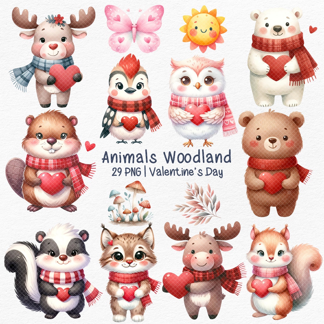 Valentine Woodland Animal Clipart,forest Animals Clip Art, Nursery ...