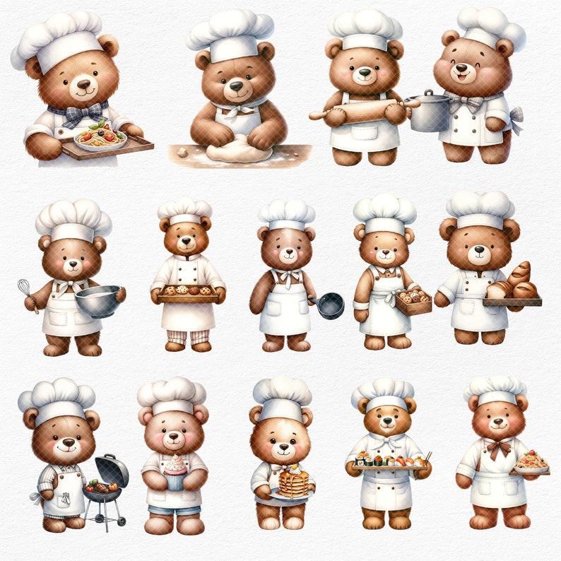 Chef Teddy Bear Watercolor Clipart, Teddy Bear Png,nursery Clipart ...