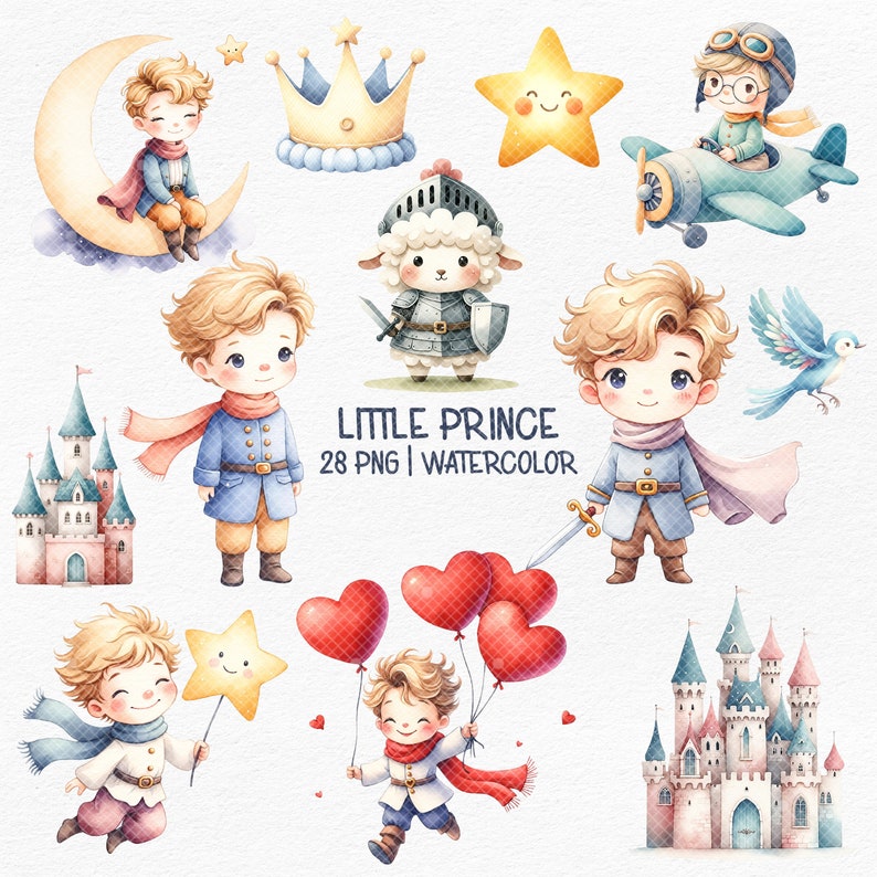Little Prince Clipart Watercolor, Little Prince Png, Cute Illustrations ...