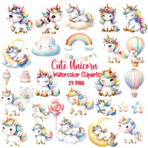 Cute Unicorn Watercolor Clipart,unicorn Clip Art, Watercolor Cute ...