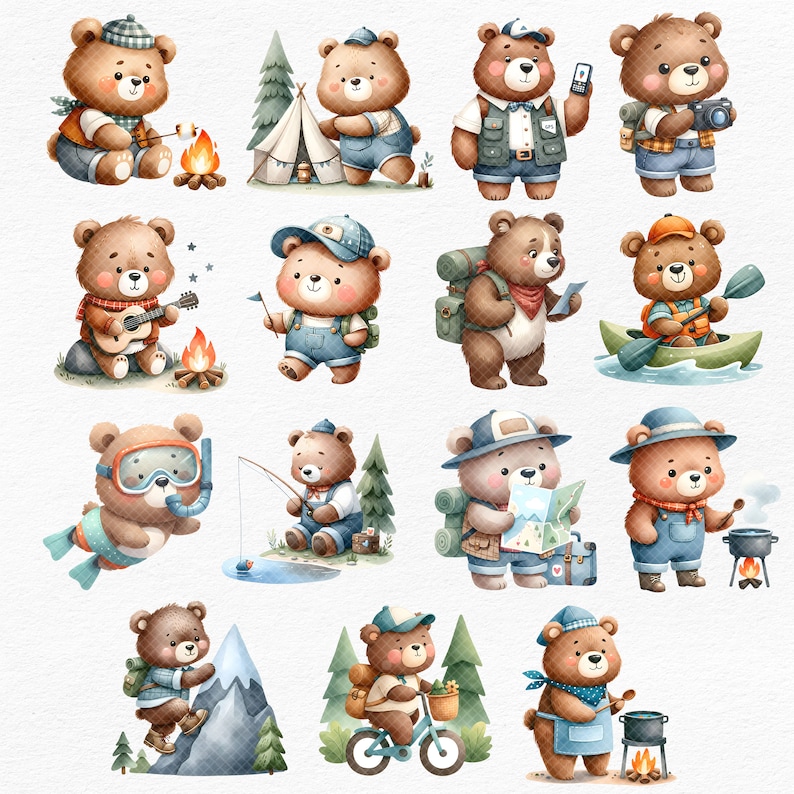 Bear Camping Watercolor,camping Bear Camping Animals ,summer Bear ...
