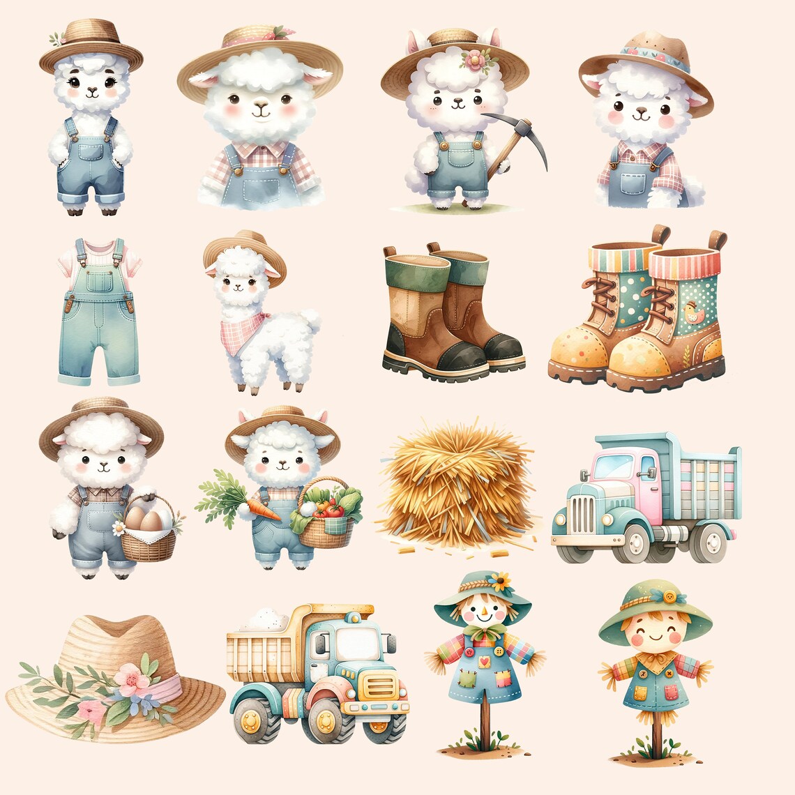 Alpaca Watercolor Png,cute Alpaca Gifts,llama Clipart Set,cute Animal ...