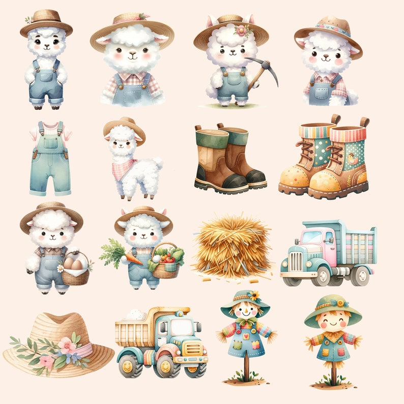 Alpaca Watercolor Png,cute Alpaca Gifts,llama Clipart Set,cute Animal ...