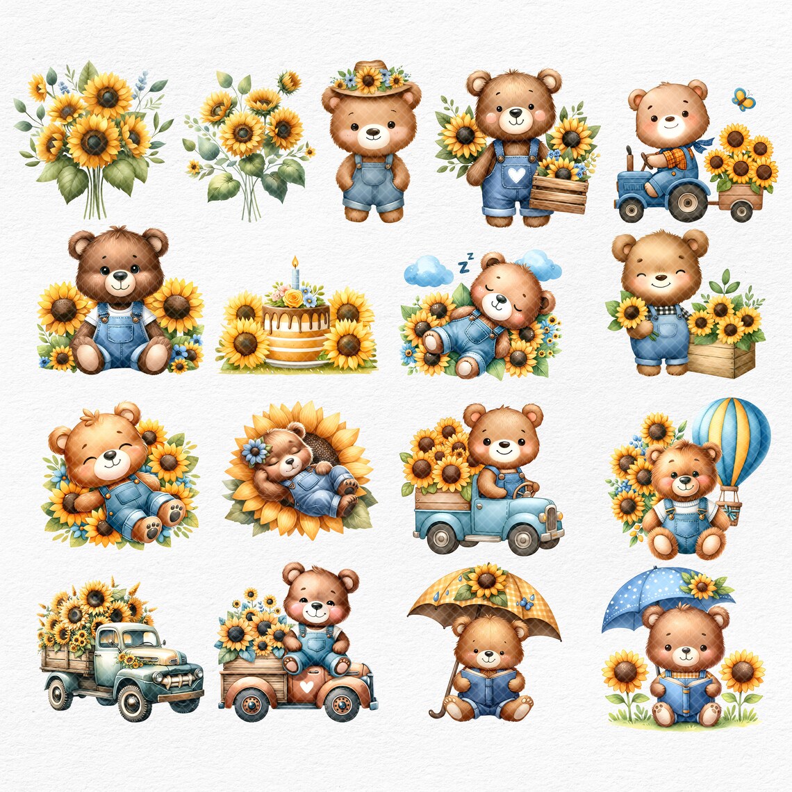 Bear Sunflower Clipart,teddy Bear Sunflower,teddy Bear Clipart, Cute ...