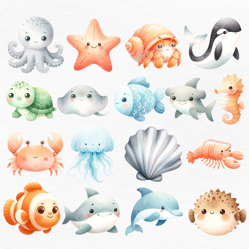 Undersea Watercolor Clipart,under the Sea Png,sea Creatures Png File ...