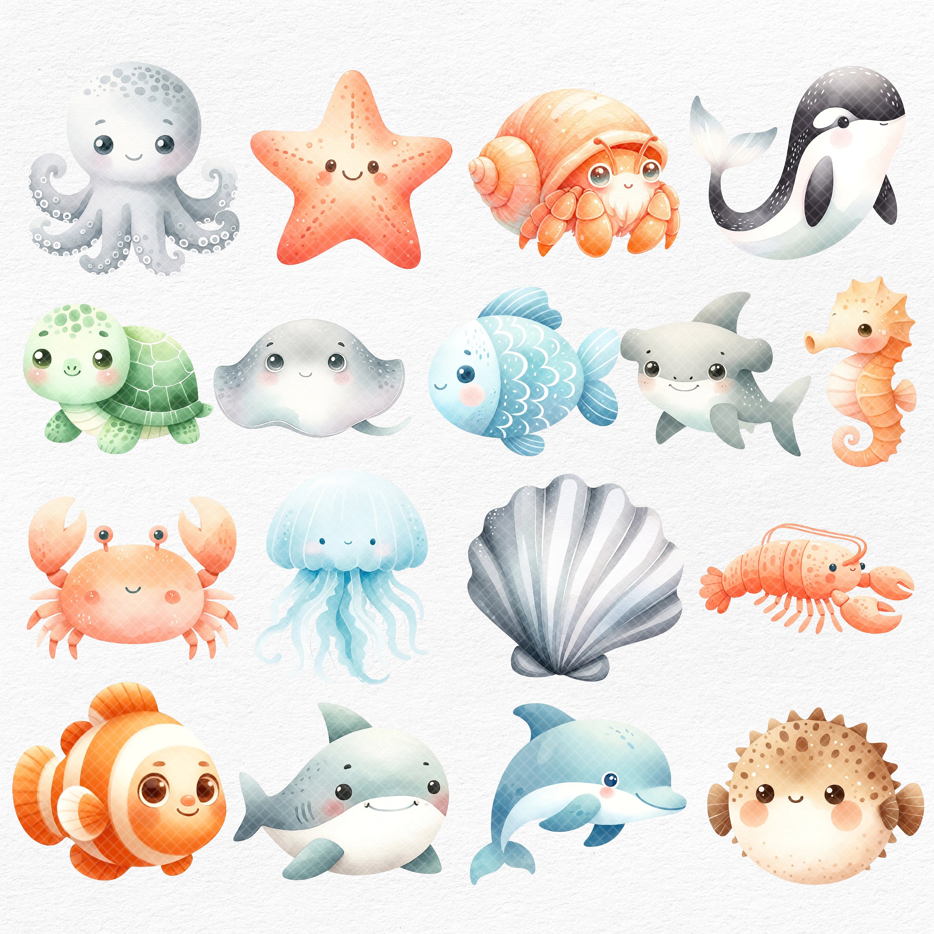Undersea Watercolor Clipart,under the Sea Png,sea Creatures Png File ...