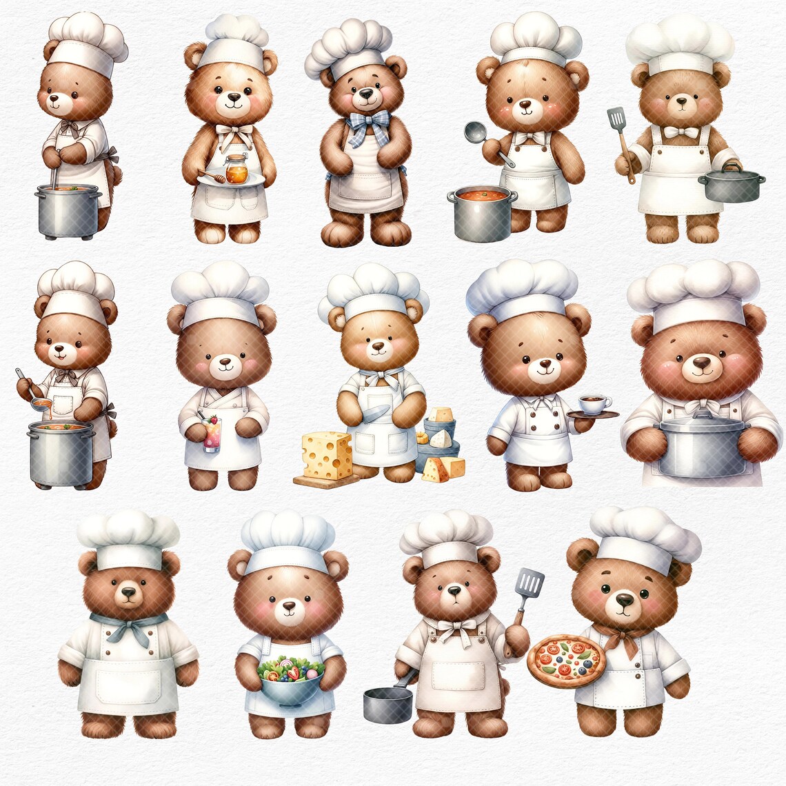 Chef Teddy Bear Watercolor Clipart, Teddy Bear Png,nursery Clipart ...