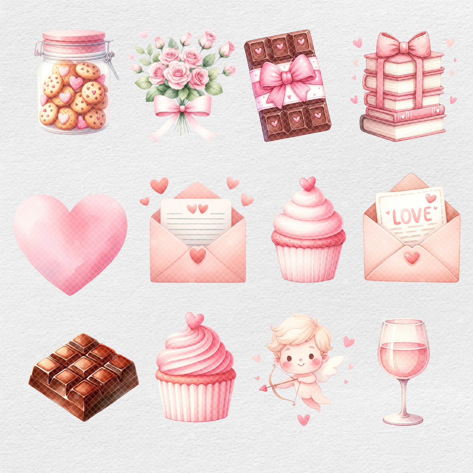 Valentines Day Watercolor Clipart, Love Decor Art, Valentines Day Card ...