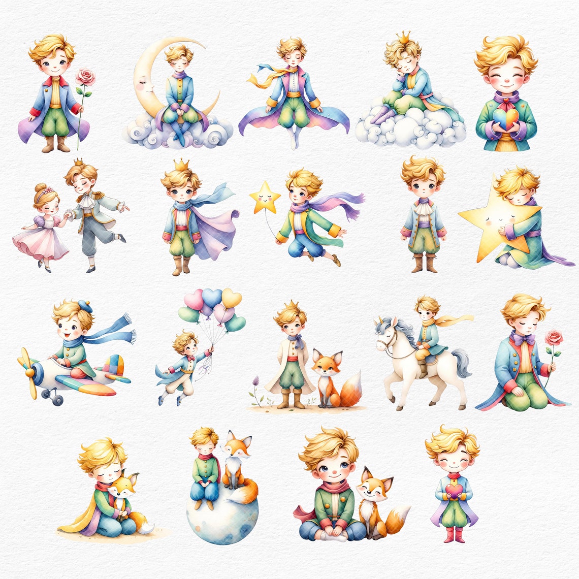 Little Prince Clipart Watercolor, Little Prince Png, Cute Illustrations ...