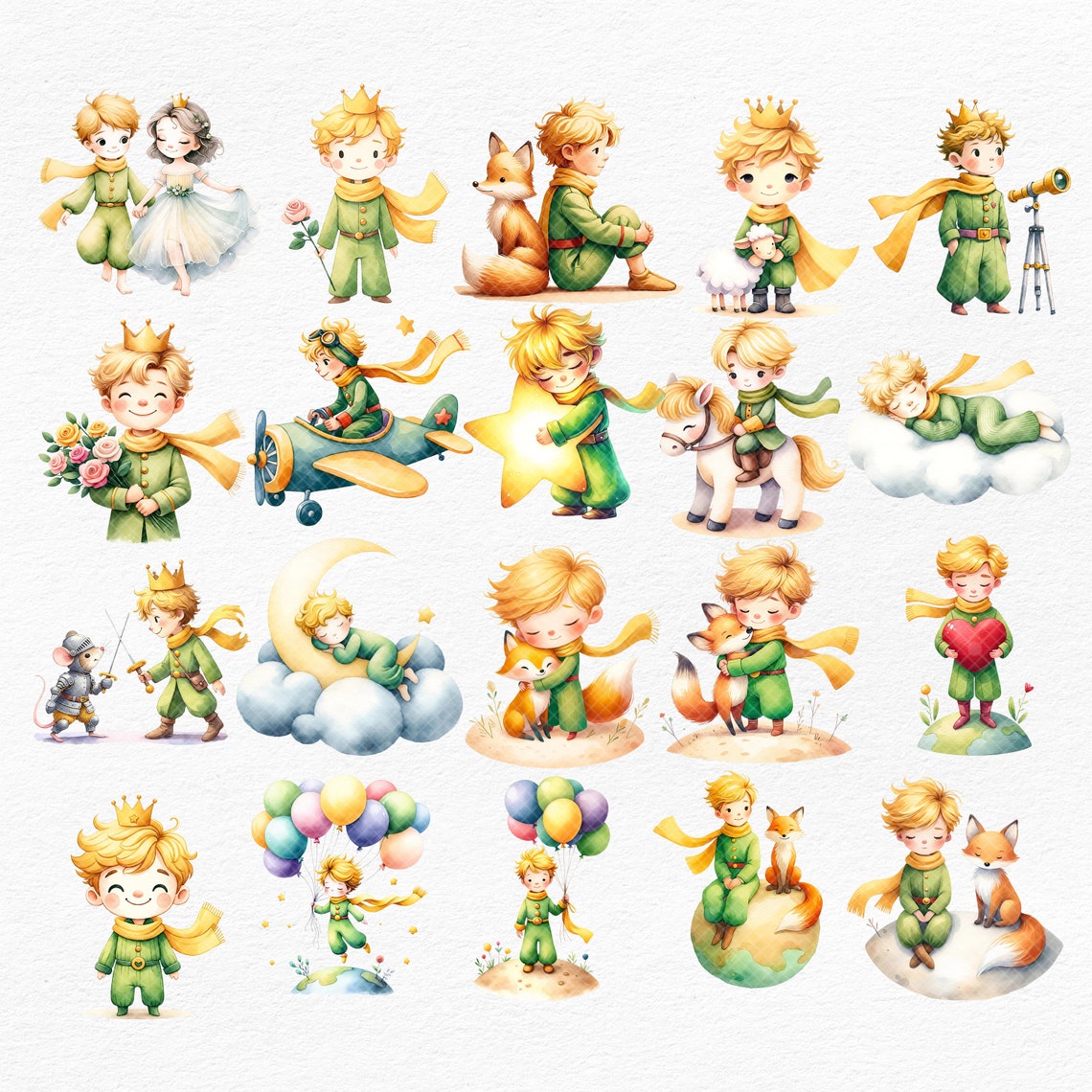Little Prince Clipart Watercolor, Little Prince Png, Cute Illustrations ...