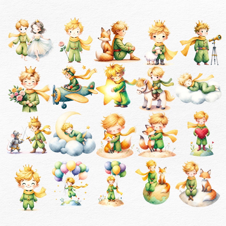 Little Prince Clipart Watercolor, Little Prince Png, Cute Illustrations ...