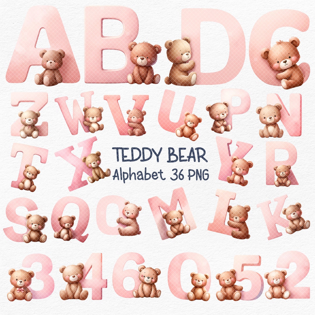 Teddy Bear Alphabet,letters Png, Alphabet Png,nursery Decor, Cute Bear ...