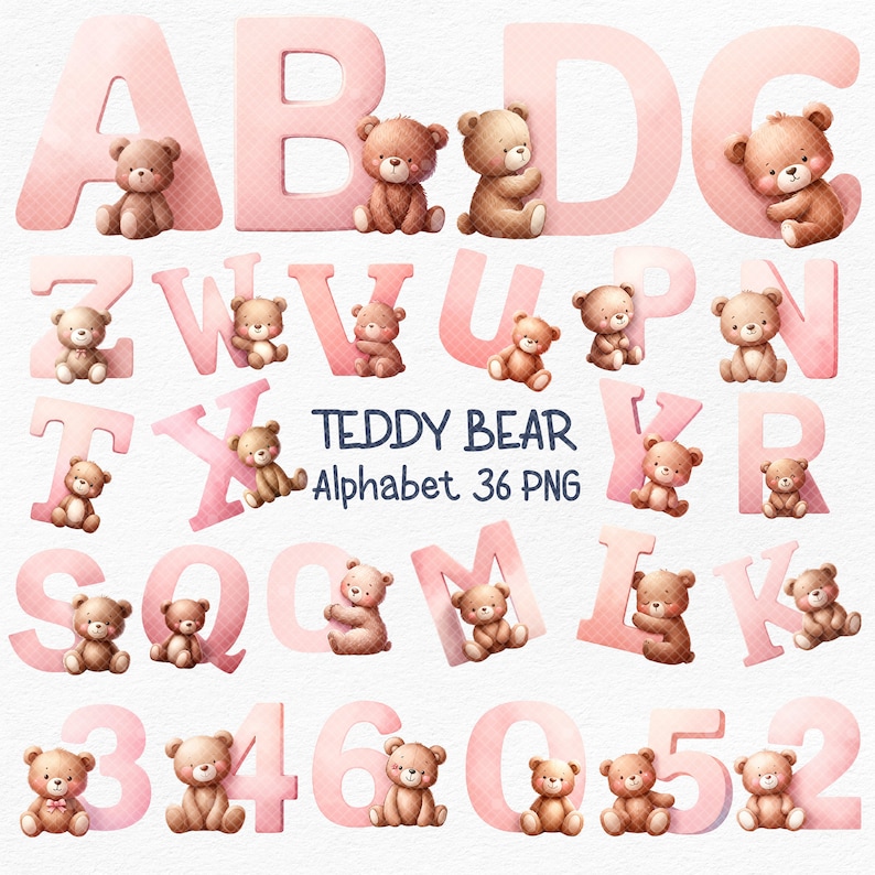 Teddy Bear Alphabet,letters Png, Alphabet Png,nursery Decor, Cute Bear ...