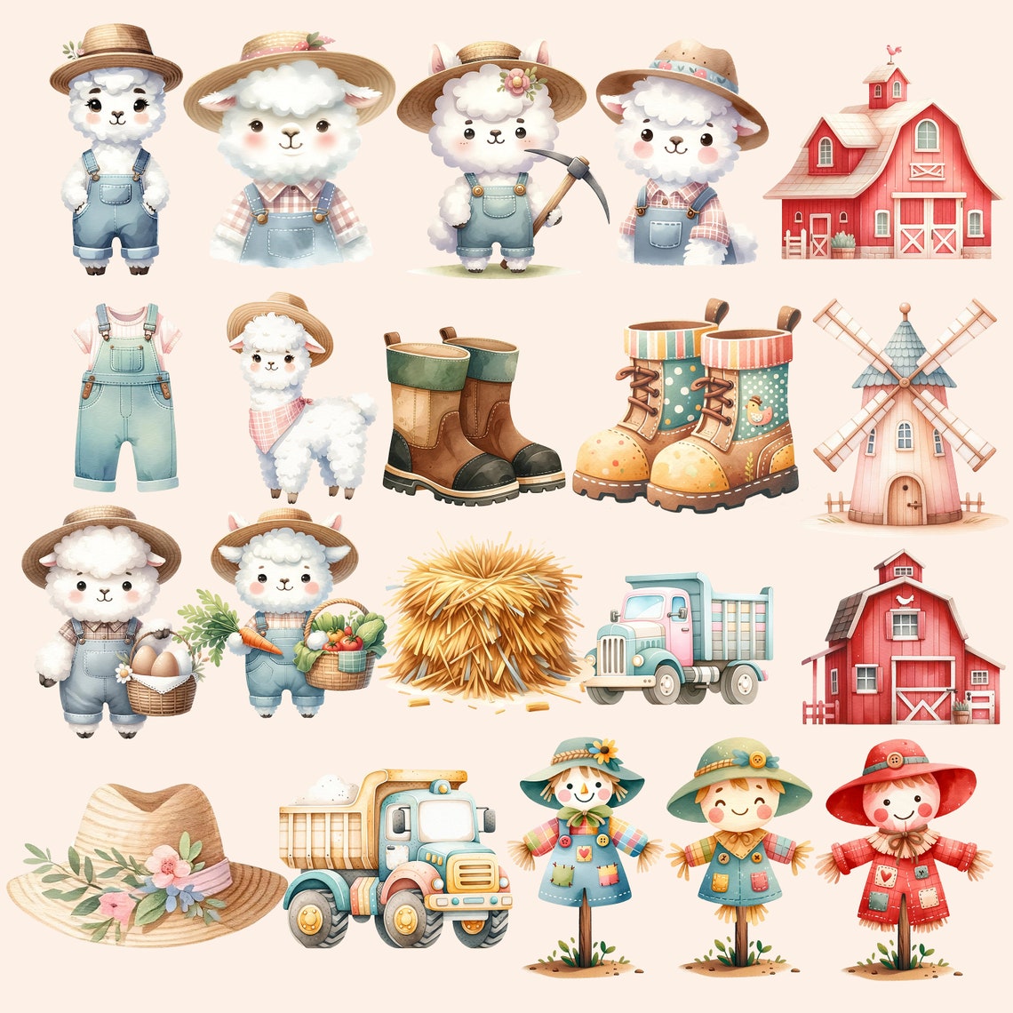 Alpaca Watercolor Png,cute Alpaca Gifts,llama Clipart Set,cute Animal ...