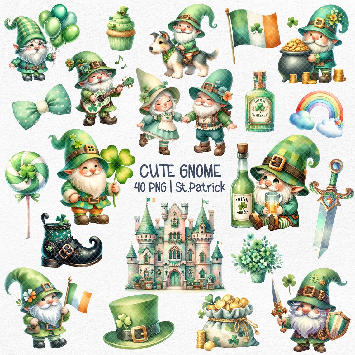 St. Patrick's Day Gnome Clipart, Cute Irish Gnome PNG, Digital Download ...