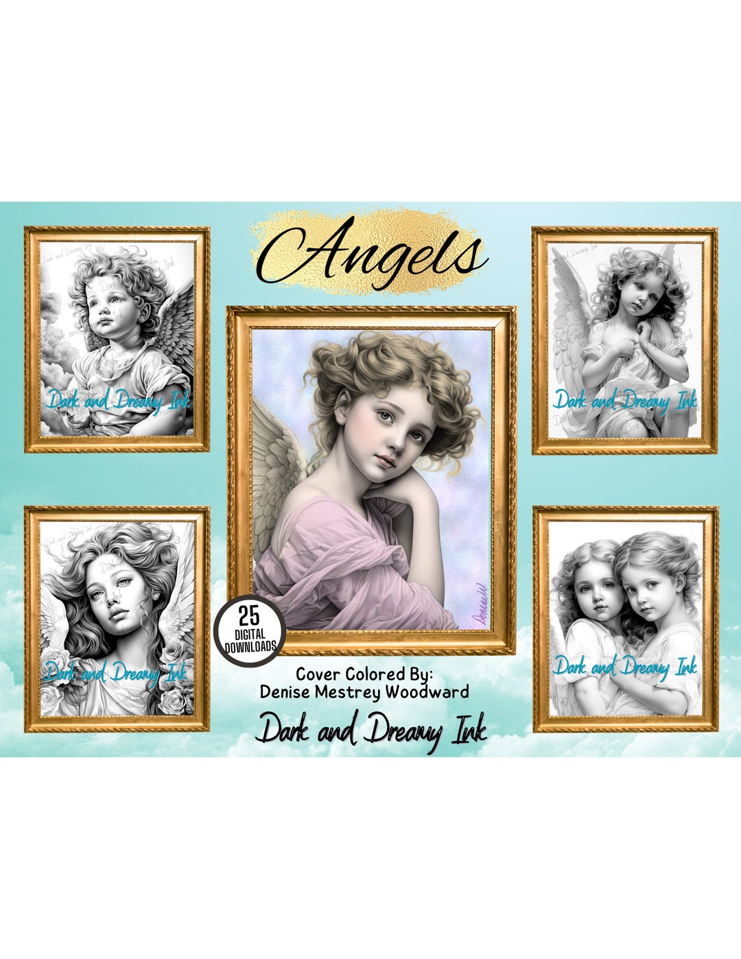 Angels, Angels Grayscale Coloring Book, Digital Download, Angel Art ...