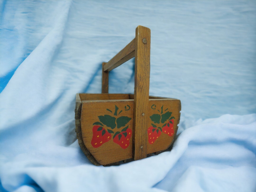 STRAWBERRY BASKET Vintage Cottagecore Wooden Slat Basket With - Etsy