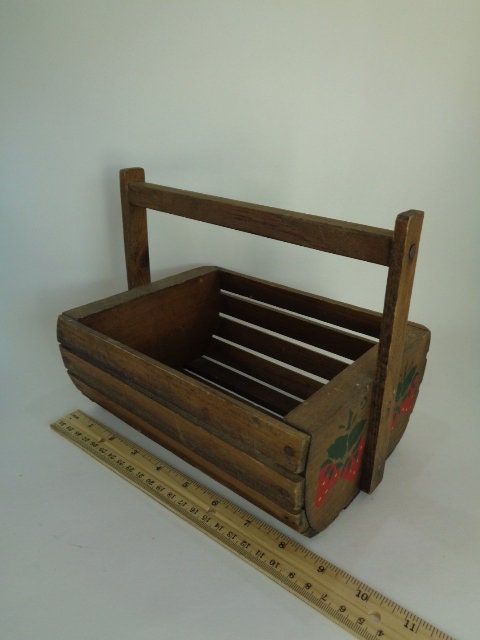 STRAWBERRY BASKET Vintage Cottagecore Wooden Slat Basket With - Etsy