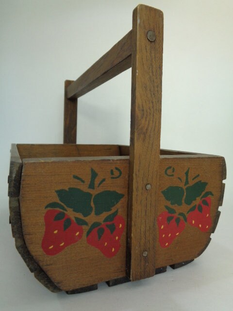 STRAWBERRY BASKET Vintage Cottagecore Wooden Slat Basket With - Etsy