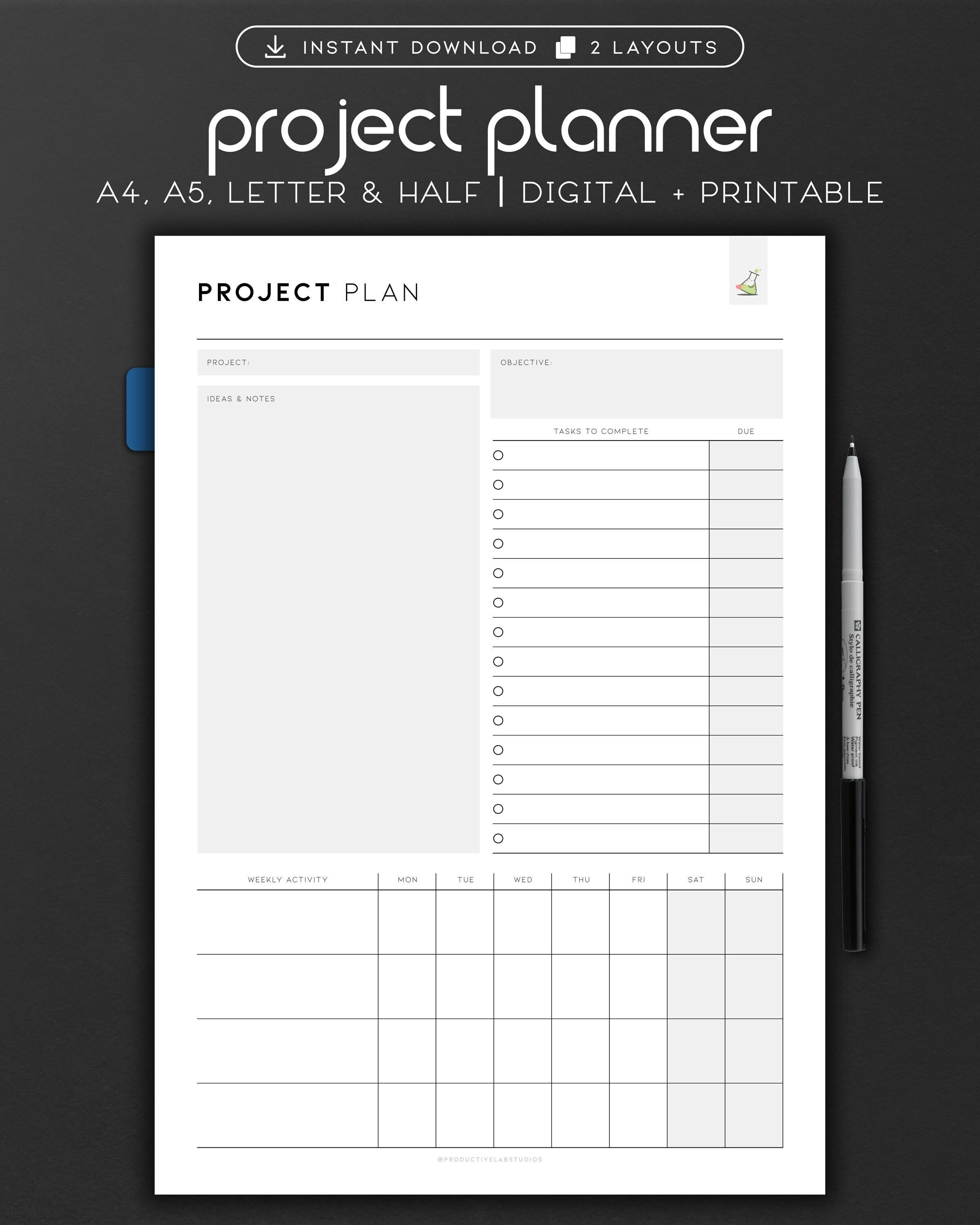 Project Planner Printable, Productivity Template, Task Tracker, Digital ...