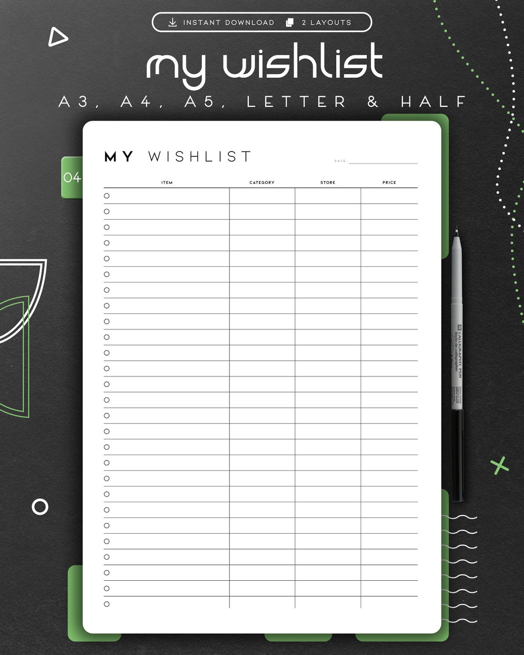 My Wish List Printable Planner, Holiday Wishlist Template, Wish List ...