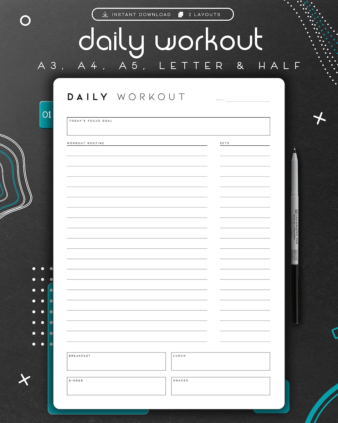 Daily Workout Planner Printable, Fitness Journal, Exercise Tracker ...