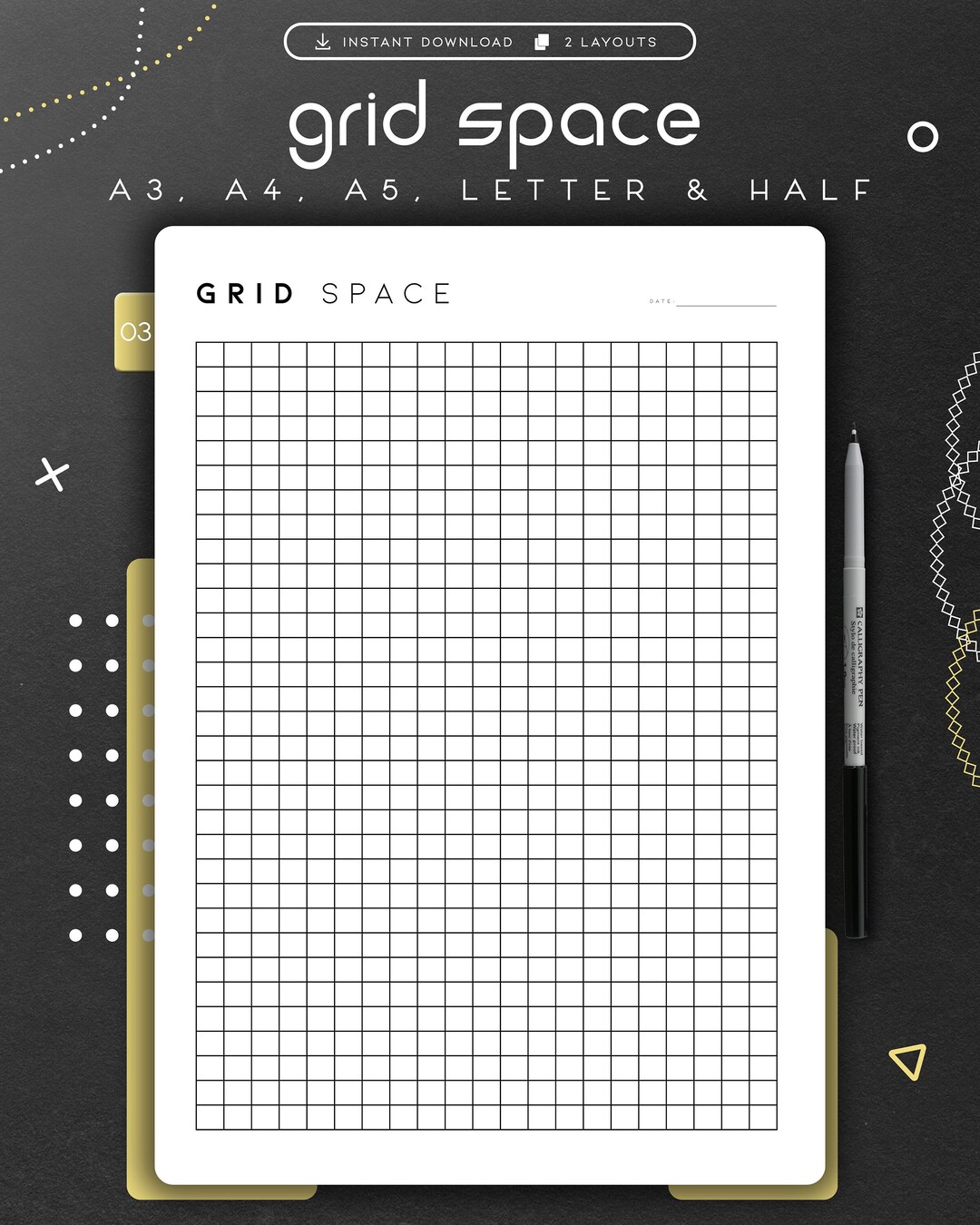 Printable Grid Space Page, Grid Template, Note Taking, Math Paper, Grid ...