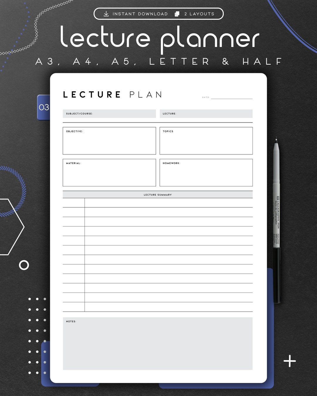 Student Lecture Planner Printable, Educational Assignment Tracker ...
