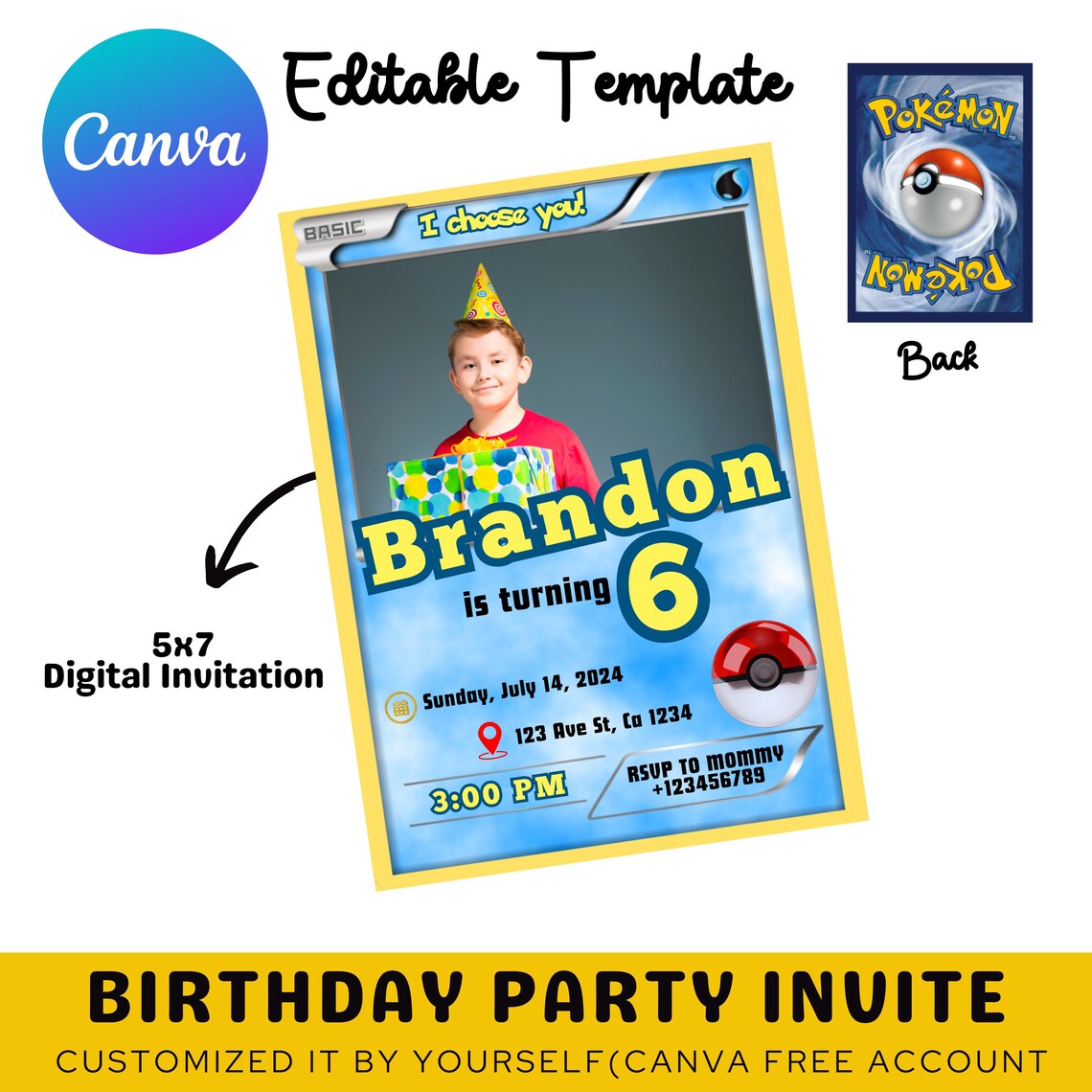 Modèle d'invitation d'anniversaire Pikachu, invitation d'anniversaire ...