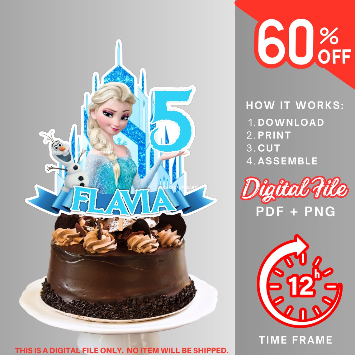 Elsa Digital File Cake Topper, Elsa Birthday Topper, Frozen Digital ...