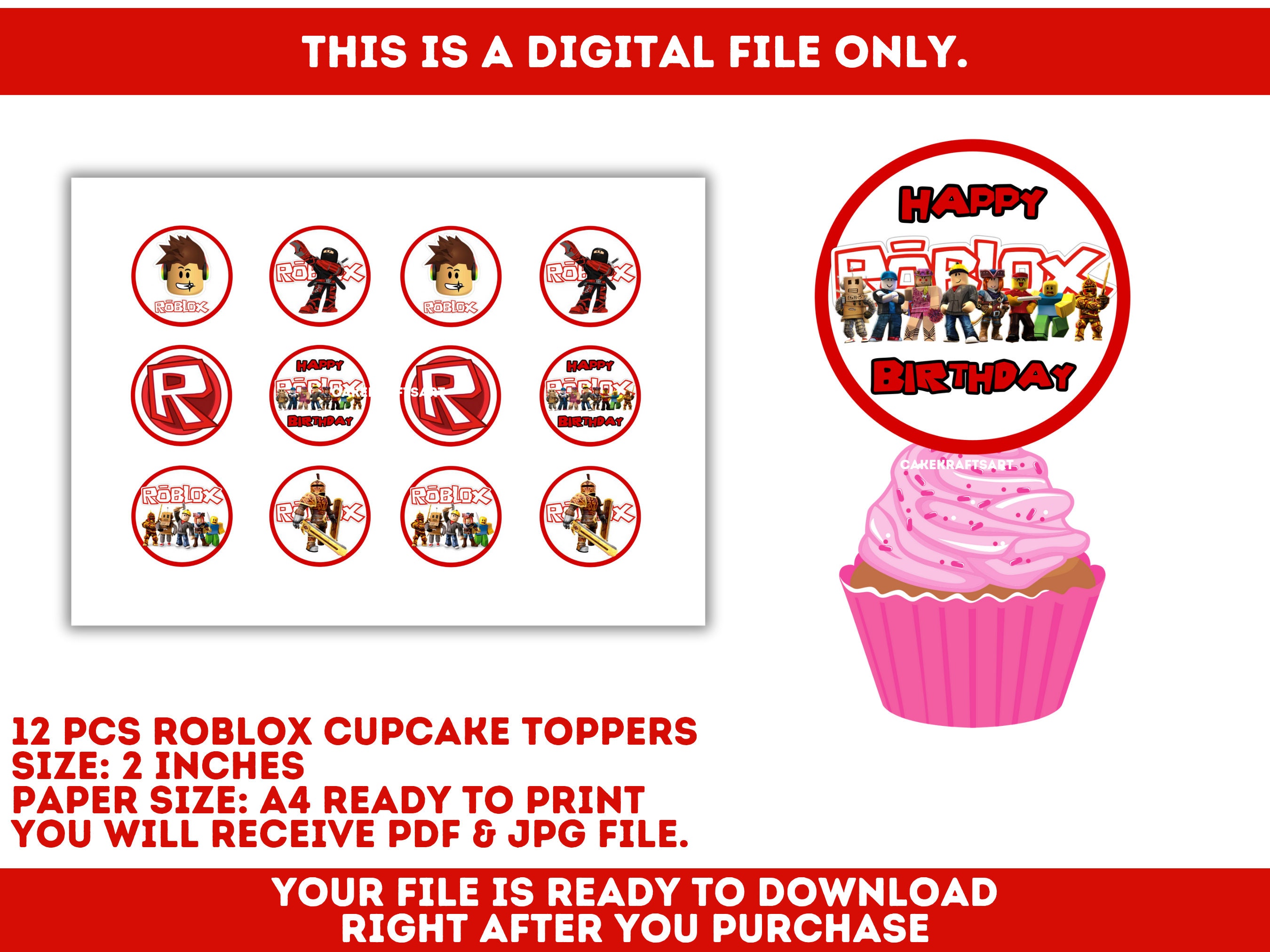 Roblox Cupcake Toppers, Roblox Birthday Cupcake Topper, Instant ...