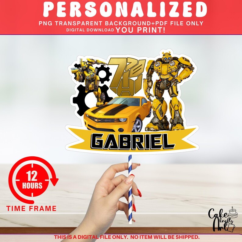 Printable Transformer Cake Topper, Personalised Birthday Cake Topper ...