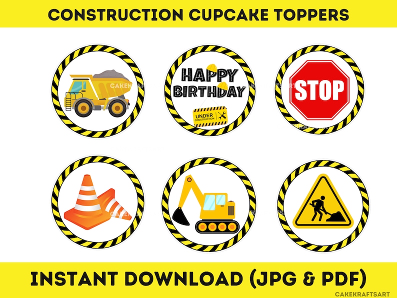 Printable Construction Cupcake Topper, Instant Download Topper, Dump ...