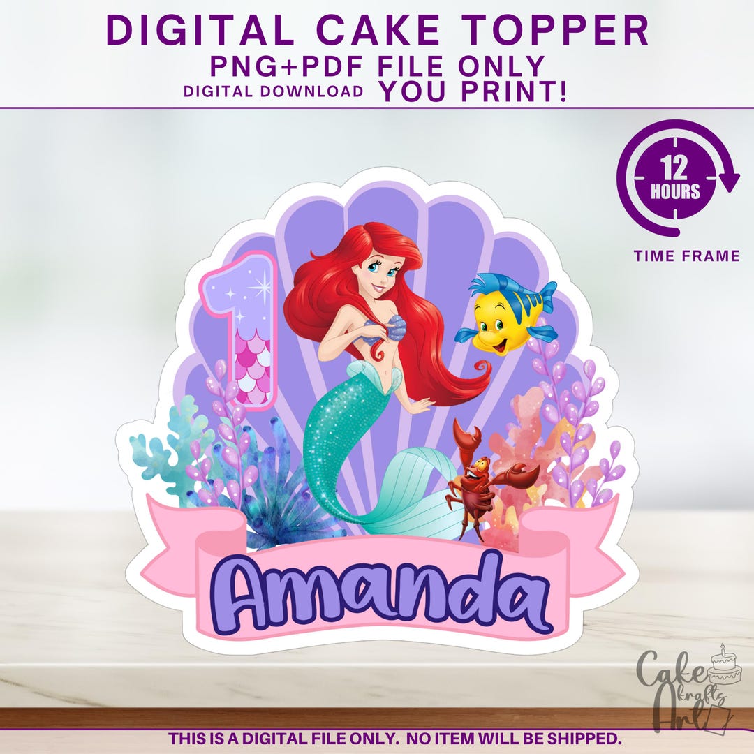 Printable Mermaid Cake Topper, Personalised Birthday Cake Topper ...