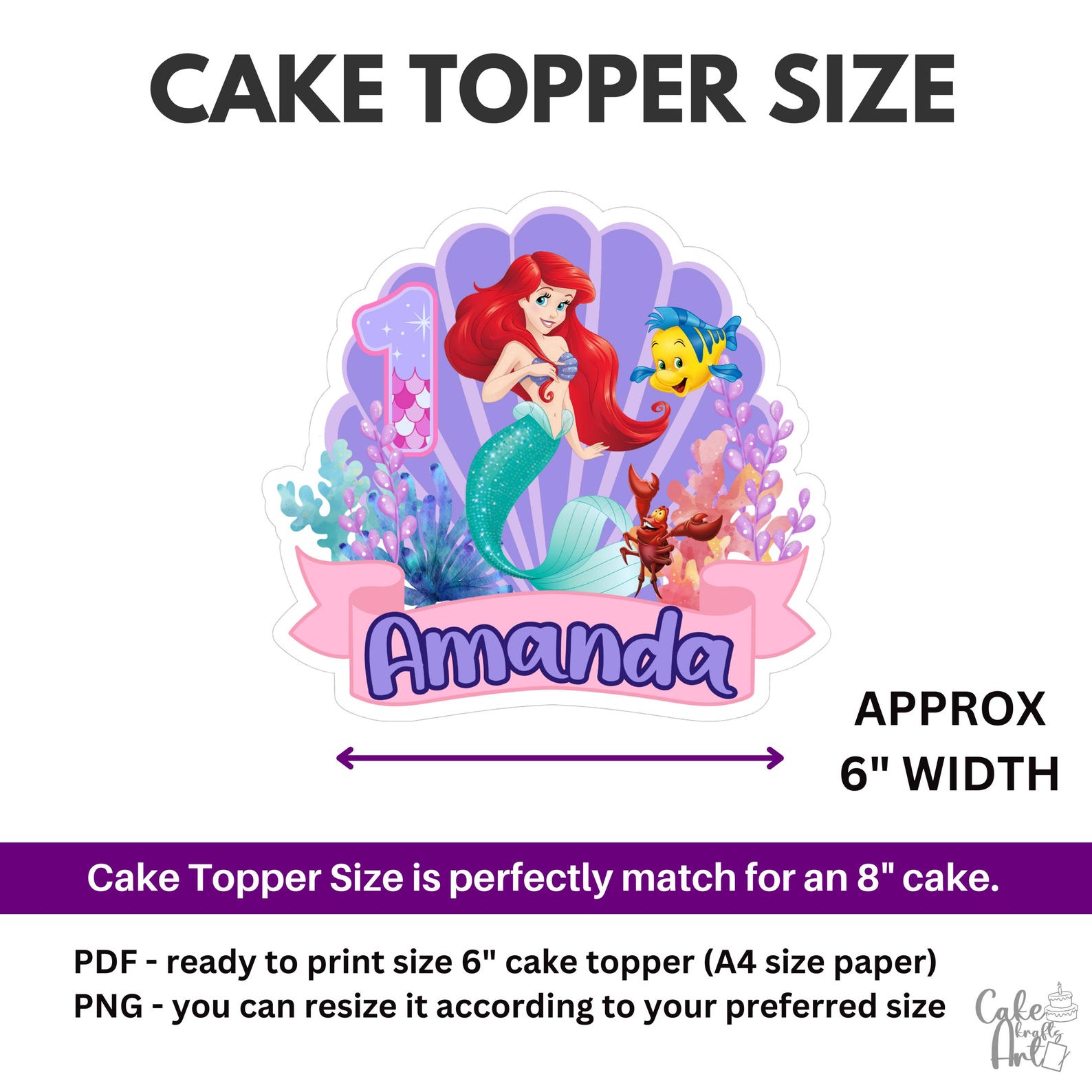 Printable Mermaid Cake Topper, Personalised Birthday Cake Topper ...