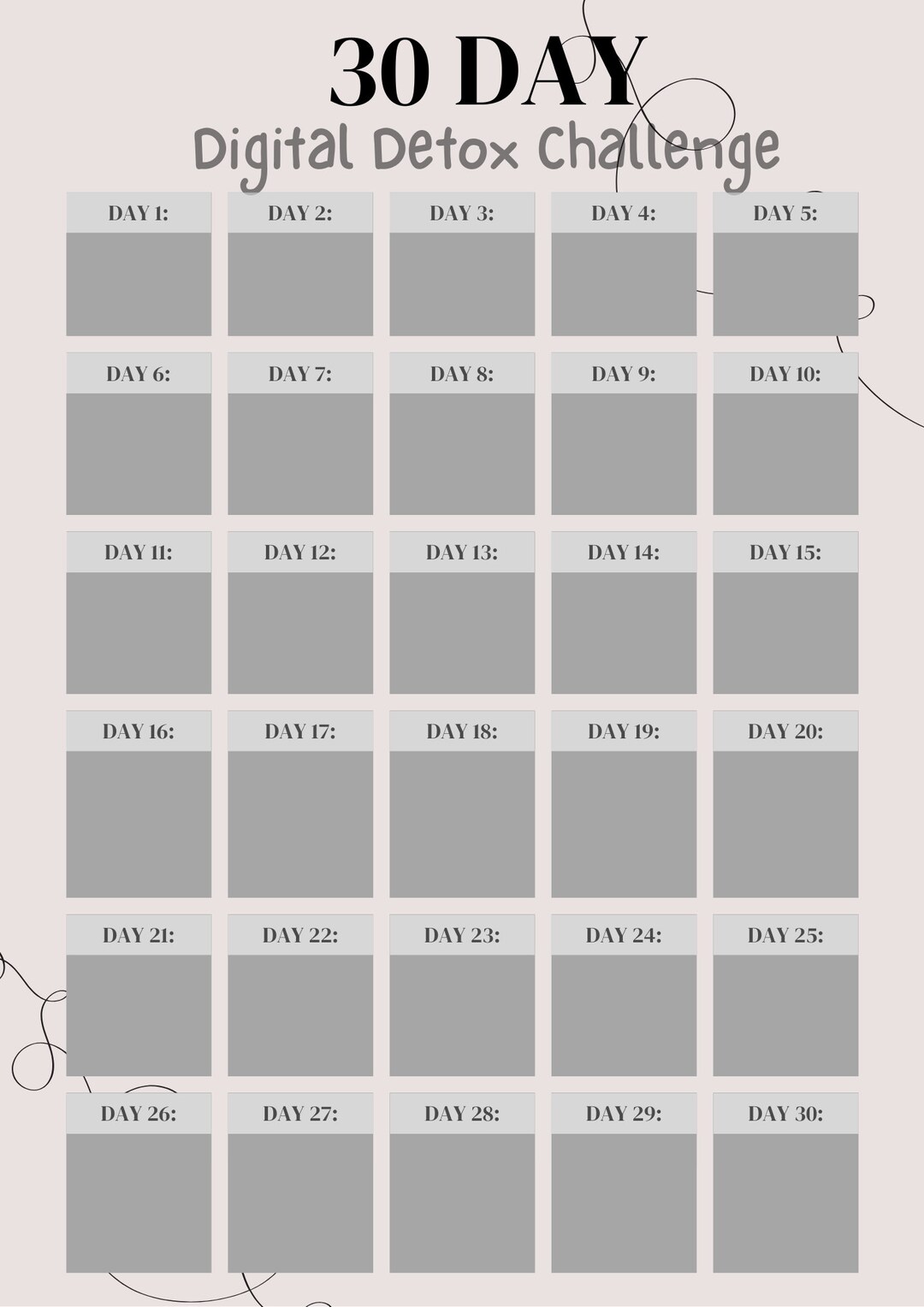 Blank 30 Day Digital Detox Printable Away, Social Media Break, Digital ...